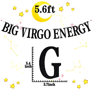 Big Virgo Energy Banner, Virgo Aug/Sept. Birthday Party Decor - 12 Constellation Theme Birthday Party Decorations Supplies, Black Glitter