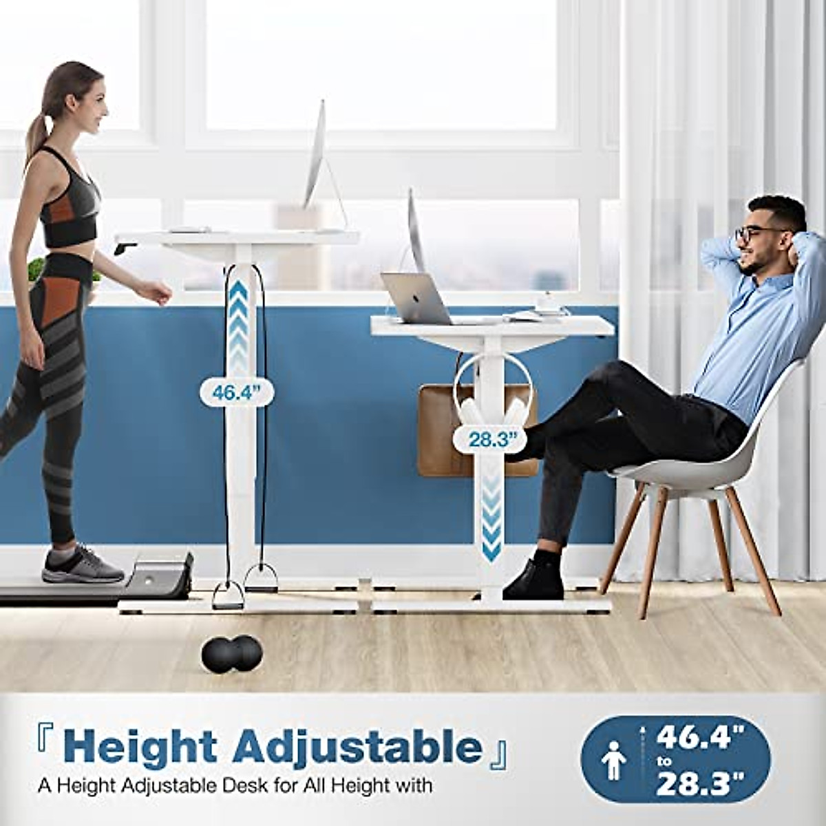 DUMOS Electric Height Adjustable 40 x 24 Inches Ergonomic Memory Preset, Sit Computer Home Office Desk Standing Table with T-Shaped Metal Bracket, White, 4024