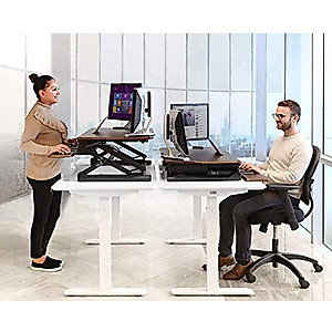 Seville Classics AIRLIFT 36" Gas-Spring Height Adjustable Standing Desk Converter Workstation Ergonomic Dual Monitor Riser with Keyboard Tray and Phone/Tablet Holder, Walnut