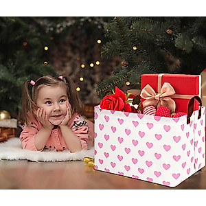 HKEC Rectangle Pink Heart Gift Basket,Girl Storage Basket,Pink Easter Basket,Kids Toys Bin for Playroom Bedroom,Room Decor,Books Shelf Baskets（Pink Heart