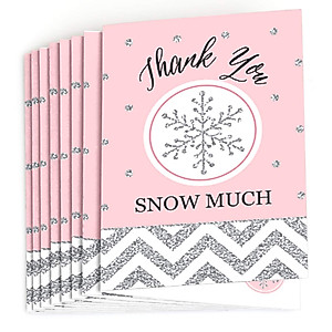 Big Dot of Happiness Pink Winter Wonderland - Holiday Snowflake Birthday Party or Baby Shower Thank You Cards (8 Count)