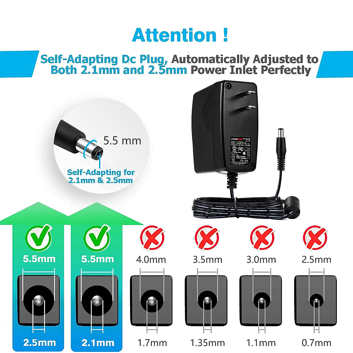 Chanzon 12V 3A 36W Power Supply AC DC Switching Adapter, 12 Volt 3 Amp AC/DC Wall Wart Converter Transformer, 100-240v 50 60HZ Input with 12vdc 3000ma Output