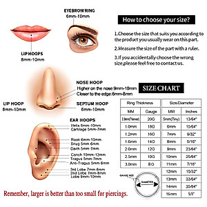 GAGABODY 16g Nose Ring Hoop Earrings Black Nose Hoops 16 Gauge Lip Rings Septum Hoop Seamless Septum Clicker 8mm Septum Ring Cartilage Earring Helix Earring Rook Earrings Nose Rings Surgical Steel