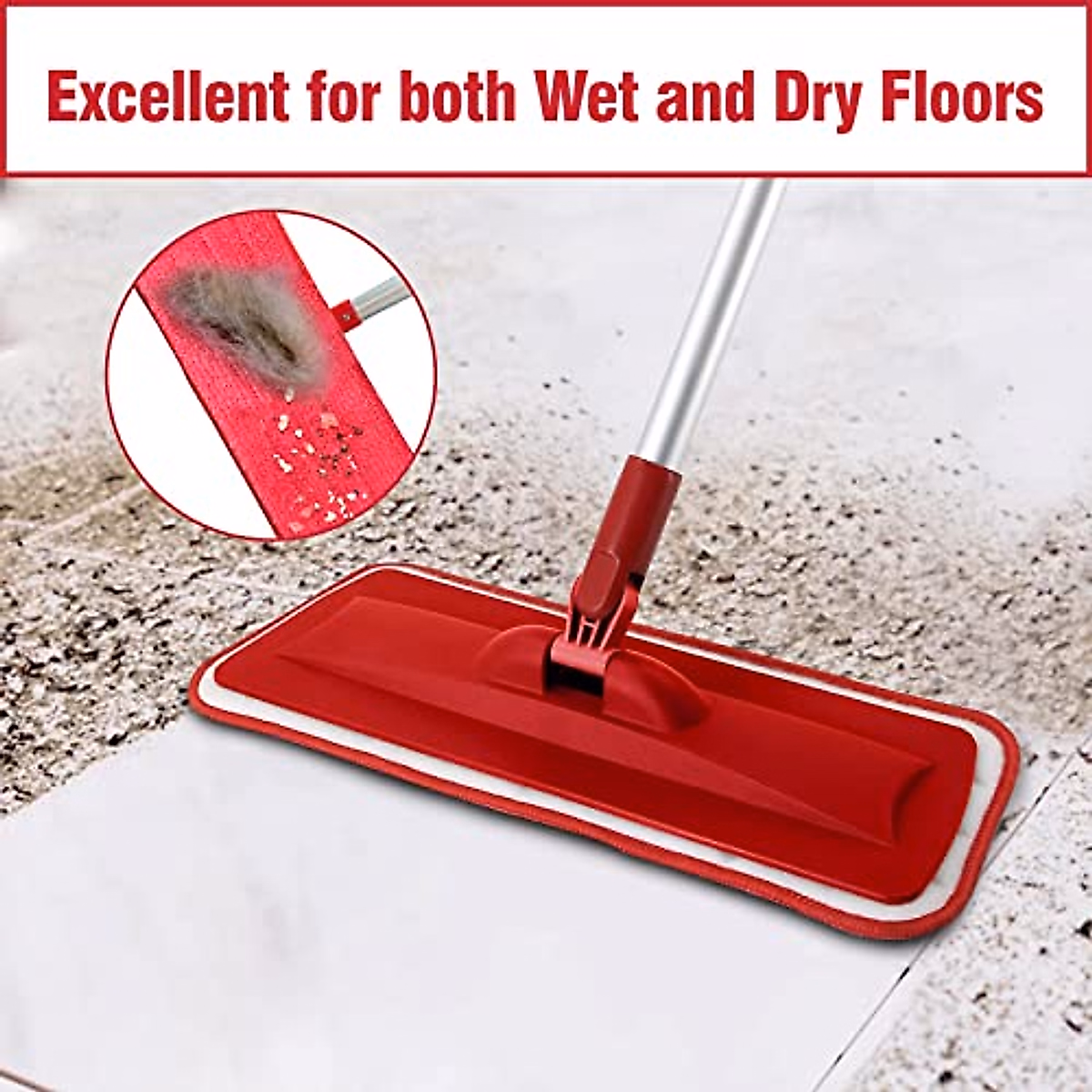 PANDA GRIP Microfiber Floor Mop with Scrubber and 1 Washable Reusable Pads Wet Dry Flat Mop with 360 Degree Swivel Head Dust Mops for Floor Cleaning for Hardwood Laminate Wood Tile