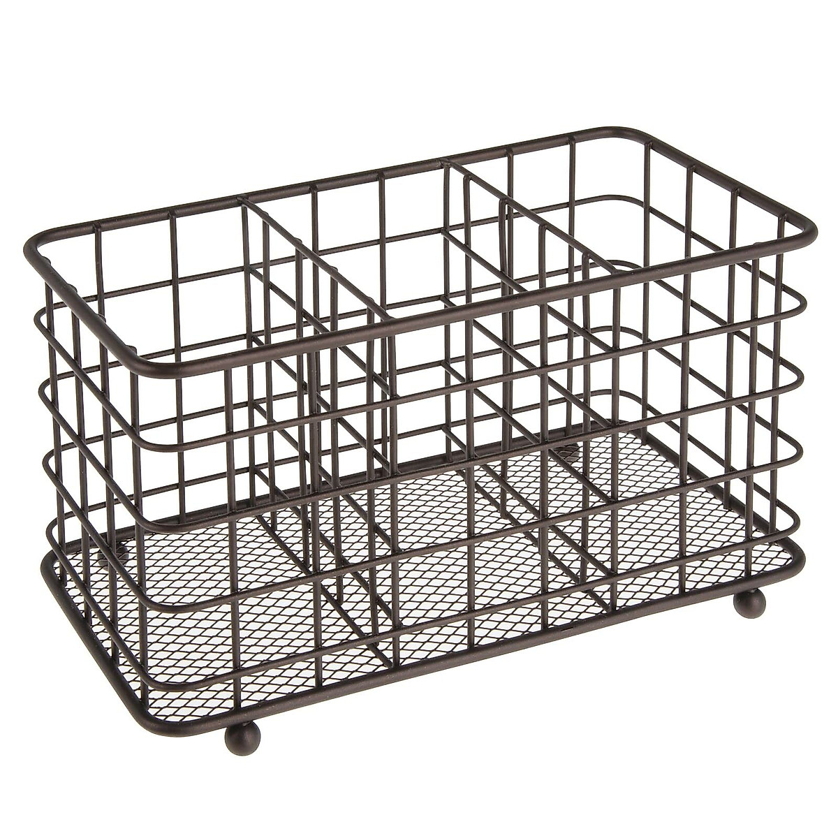 mDesign Farmhouse Modern Metal Wire Cutlery and Utensil Storage Organizer Bin for Kitchen, Pantry, Table and Countertop - Utensil Caddy Holds Forks, Knives, Spoons, Napkins - 3 Sections - Bronze