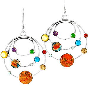 Planets Solar System Gemstone Earrings in Sterling Silver 925 & Genuine Turquoise (Multi Earrings)