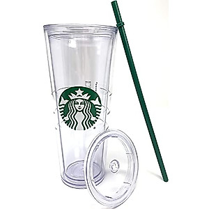 Starbucks Cold Cup Clear Venti Tumbler Traveler With Green Straw Logo - 24 oz