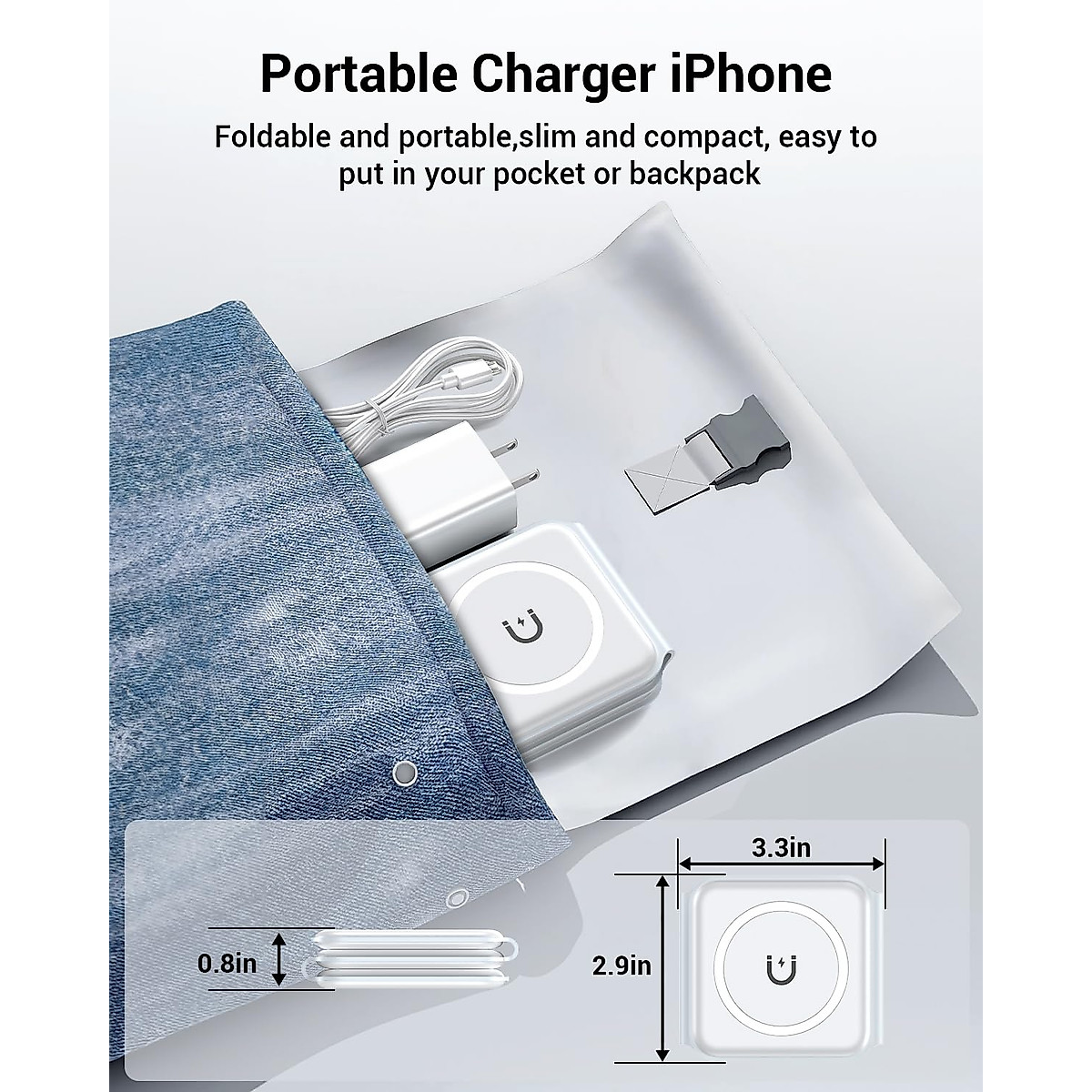 Wireless Charger, Magnetic Foldable 3 in 1 Mag-Safe Charger, Fast Travel Wireless Charging Station for iPhone 15/14/13/12/ Series,for iWatch,for AirPods (Adapter Included)