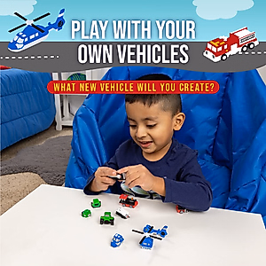 Popular Playthings Micro Mix or Match Vehicles Deluxe Set of 4 Toy Train, Toy Spaceship, Toy Tractor, & Toy Helicopter Multicolor