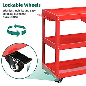 YITAHOME 3-Tier Tool Cart on Wheels, Rolling Metal Service Cart with Screwdriver Hanging Board & Storage Box, Heavy Duty Steel Utility Cart 400lbs Load Capacity for Mechanic Work Garage Warehouse Red