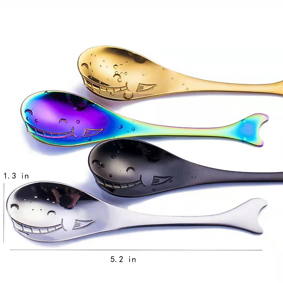 maitexi 4 Pcs Creative Whale Spoon Set, Stainless Steel Tea Spoon Set,5.1 Inches Colorful Stainless Steel Tea Dinner Table Mixing Spoon Kit, Dessert Coffee Sugar Spoon