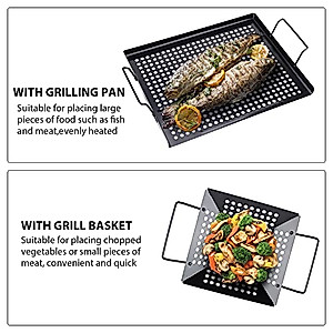 2 Pack Grill Basket, Grilling Pan Nonstick Grill Topper with Holes, BBQ Grill Tray Vegetable Grill Pans for Outdoor Grill, Grill Cookware Grill Accessories for Vegetable, Meat, Fish
