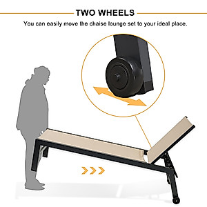 PURPLE LEAF Patio Chaise Lounge Set 4 Pieces Aluminum Outdoor Lounge Chairs with Wheels, Textilene Sunbathing Recliner, Beige