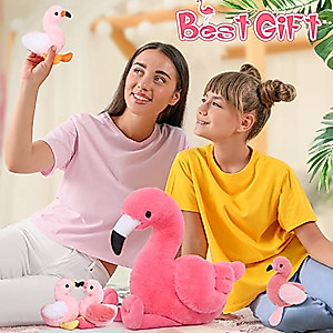 MorisMos Plush Flamingo Stuffed Animal-18 Inch Mommy Stuffed Flamingo with 4 Baby Flamingo Plush Toys Inside Zipper Tummy, Pink Flamingo Toy Gift for Girl Women Decor Birthday Christmas Valentines