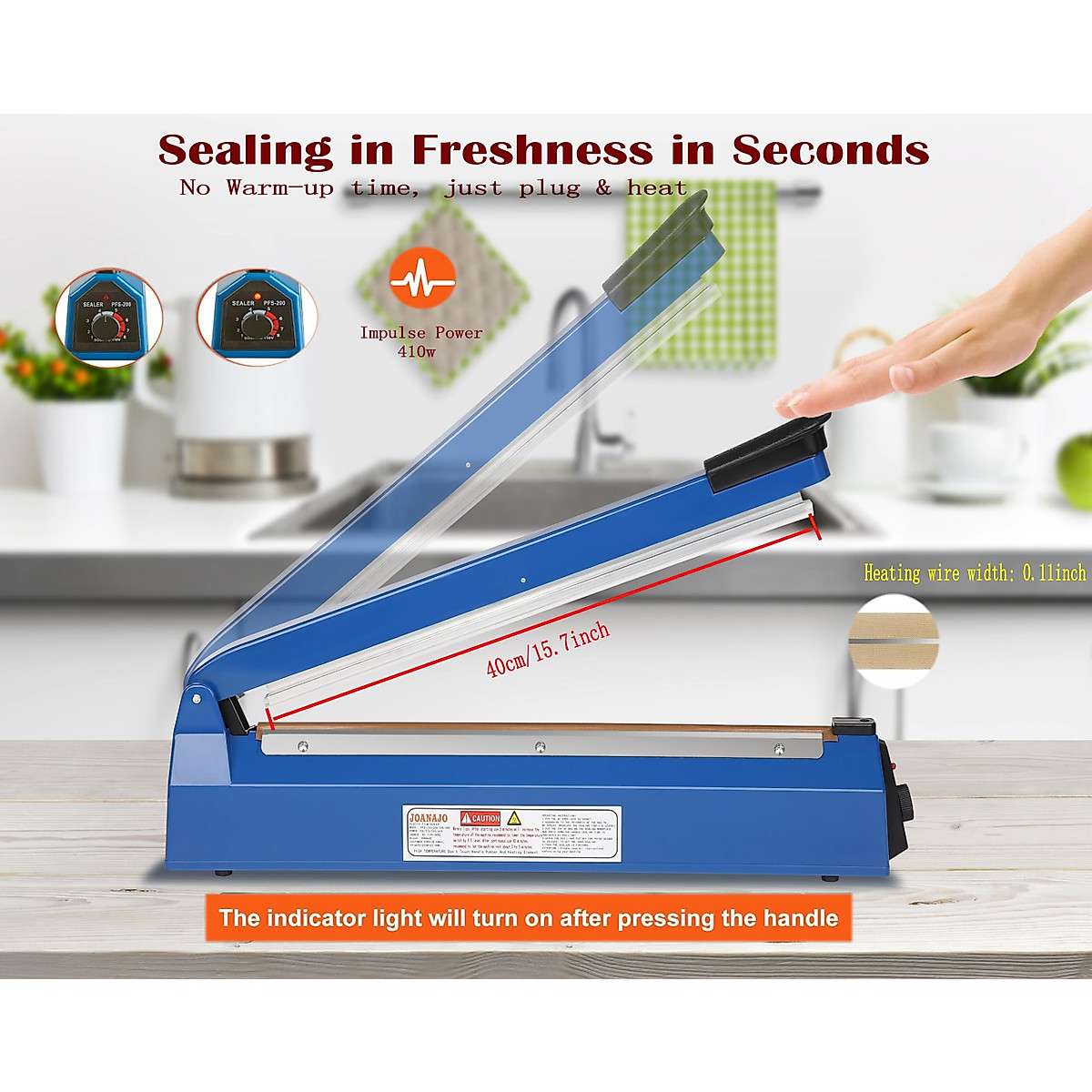 Impulse Sealer 16 inch Manual Heat Sealer Machine with Adjustable Heating Mode, ABS Shrink Wrap Bag Sealers for Plastic PE PP Bags, Portable Poly Bag Sealing Machine with Extra Replace Kit (blue)