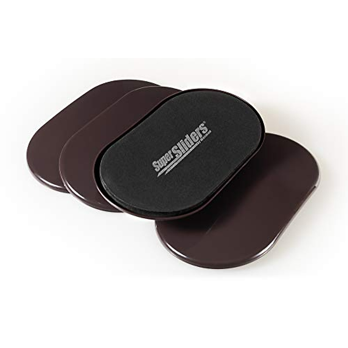 Super Sliders 5 3/4" x 9 1/2" Oval Reusable Furniture Sliders for Carpet - Effortless Moving and Surface Protection, Brown (4 Pack)