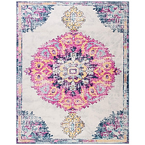 SAFAVIEH Madison Collection Area Rug - 8' x 10', Ivory & Fuchsia, Medallion Distressed Design, Non-Shedding & Easy Care, Ideal for High Traffic Areas in Living Room, Bedroom (MAD913A)