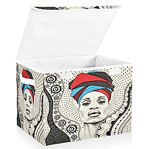 DOMIKING African Woman Large Storage Bin with Lid Collapsible Shelf Baskets Box with Handles Shelves Cabinet Nursery Drawer for Nursery Drawer Shelves Cabinet