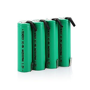 Tenergy AA 1.2V NiMH 2000mAh Flat Top Rechargeable AA Batteries with Tabs, 4 Pack