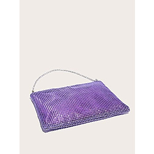 Verdusa Women's Shiny Rhinestone Evening Handbag Hobo Bag Clutch Purse Purple one-size