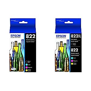 Epson T822 DURABrite Ultra -Ink Standard Capacity Black & Color & T822 DURABrite Ultra Ink High Capacity Black & Standard Color Cartridge Combo Pack (T822XL-BCS)