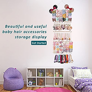 48" X 15" Headband Holder, Baby Headband Organizer w/16Pcs Cotton Ribbons, 40Pcs S Hooks, 1Pc Non-Trace Hook & 1Pc Cotton Rope, Bow Holder for Girls Hair Bows for Wall, Door or Closet