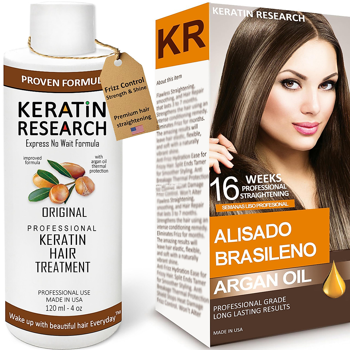 KERATIN RESEARCH Brazilian Keratin Hair Straightening and Smoothing Blowout Treatment Professional Organic Results shiny Hair with Natural look Queratina Keratina (4 OZ Original)