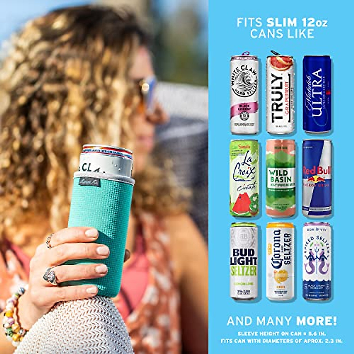 Slim Can Cooler Sleeves (5-Pack) Insulated Neoprene Slim Can Koolie for White Claw - Skinny Can Cooler for Seltzer - Skinny Can Koolies for Slim Beer - Tall Can Koolie for Truly Coolies for Slim Cans