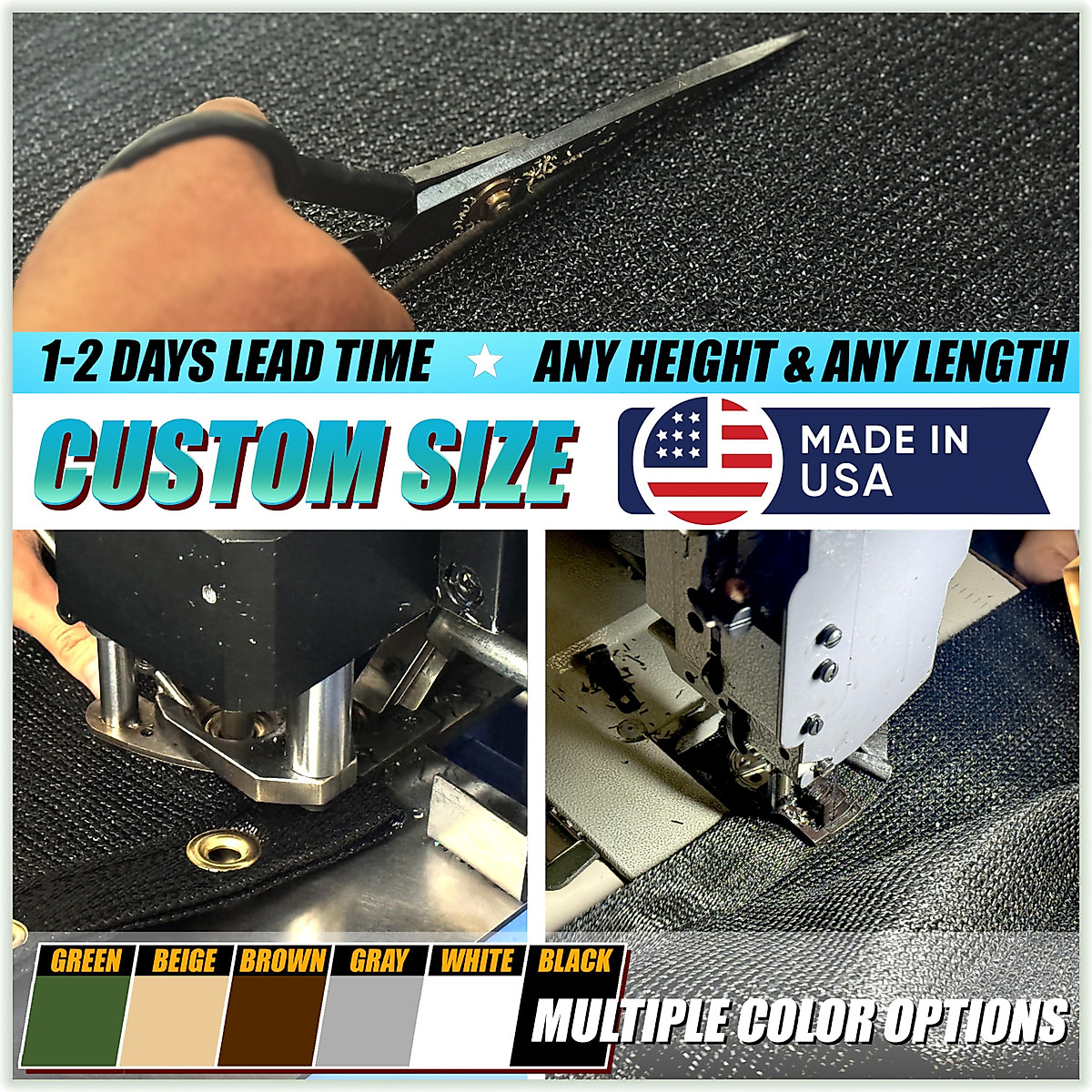 ColourTree 8' x 50' Black Fence Privacy Screen Windscreen Cover Fabric Shade Tarp Plant Greenhouse Netting Mesh Cloth - Commercial Grade 170 GSM - Heavy Duty - 3 Years Warranty - WE Make Custom Size