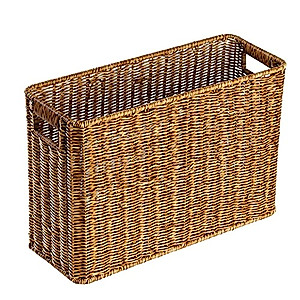 Bddalpke Hand-Woven Basket Plastic Rattan Sundries Storage Bins Japanese Style Finishing Basket for Closets Bedroom Magazine Newspaper Home Decor (Dark Brown)