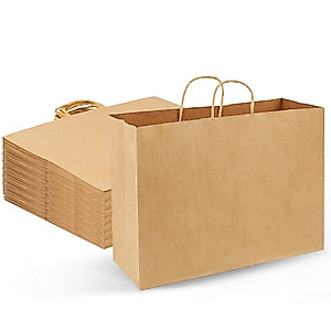 Moretoes 60pcs 16x6x12 Inches Paper Bags with Handles Bulk Large Gift Bags with Handles Brown Paper Bags for Grocery, Merchandise, Gifts