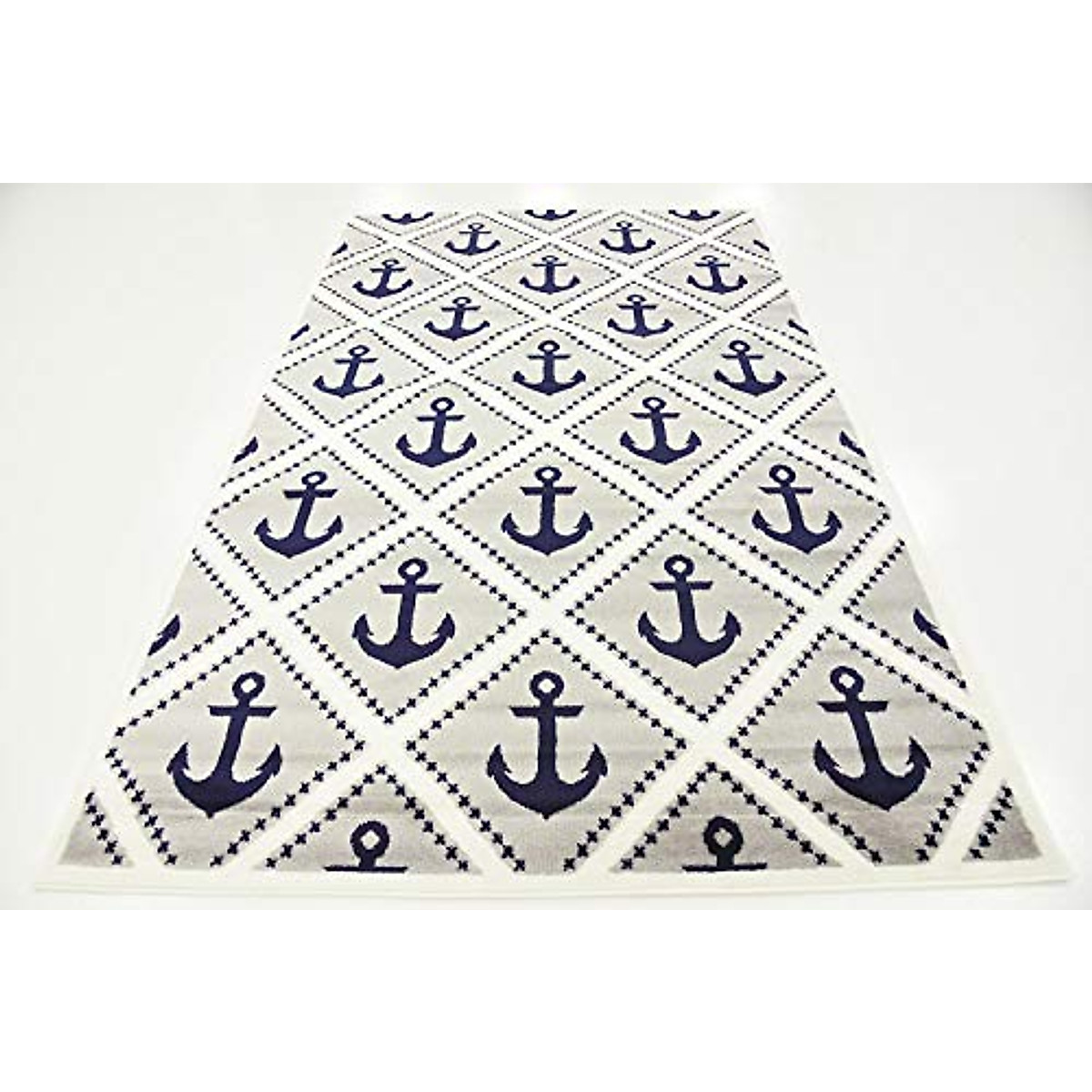 Unique Loom Metro Collection Modern Nautical Coastal Geometric Anchors Area Rug, for Kids, 5 ft x 8 ft, Light Gray/Ivory