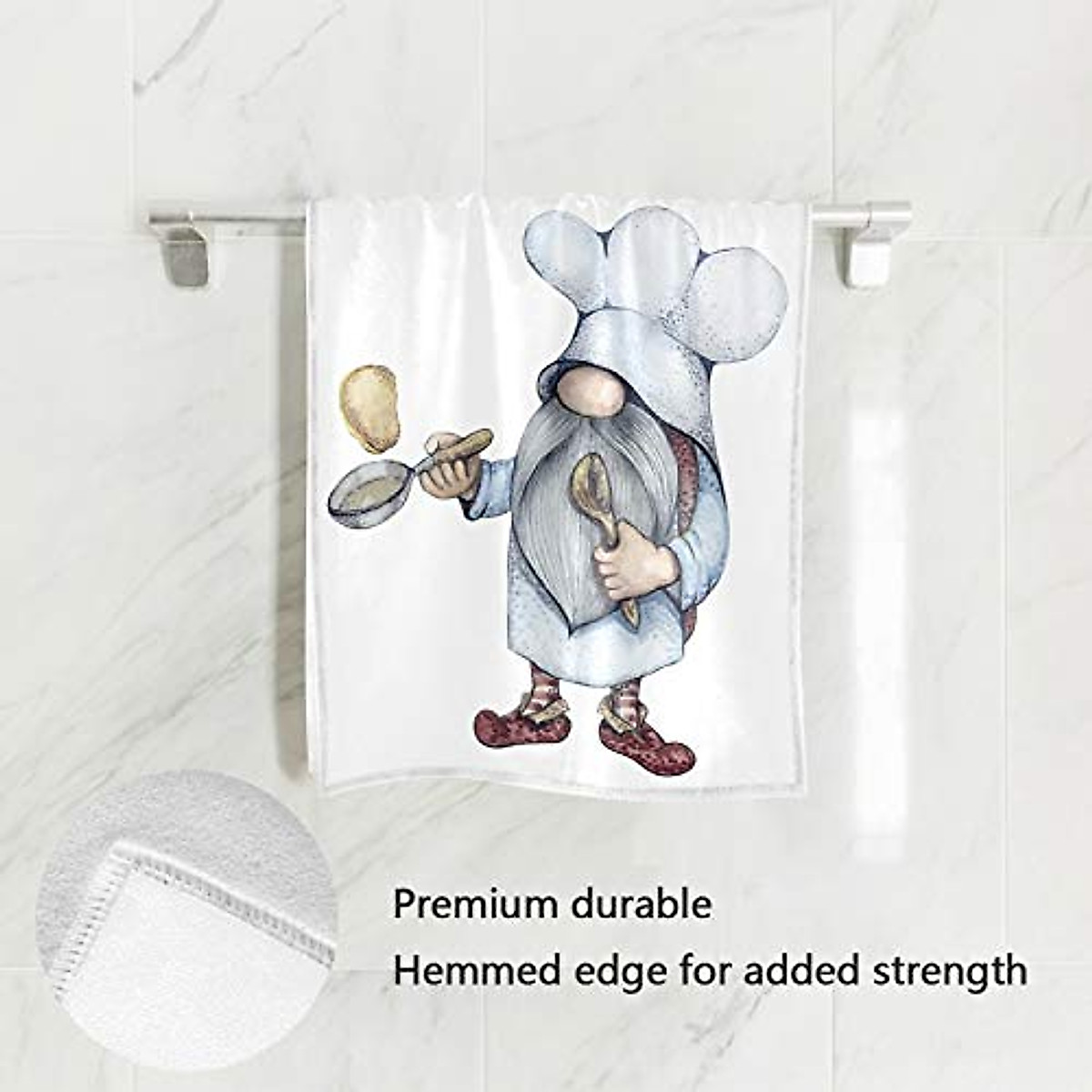 QUGRL Funny Gnome Baker Hand Towels Cute Chef Kitchen Dish Towels, Soft Quality Premium Fingertip Washcloths Bathroom Decor for Guest Hotel Spa Gym Sport 30 x 15 inches