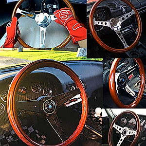 Universal 380mm 15" Inch Deep 40mm Grant Classic Nostalgia Style Wood Grain Steering Wheel with Horn Kit