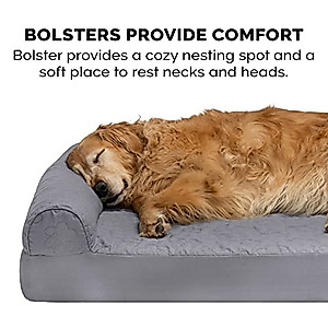 Furhaven Medium Memory Foam Dog Bed Pinsonic Quilted Paw L Shaped Chaise w/ Removable Washable Cover - Titanium, Medium