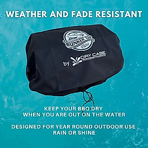 Heavy Duty Waterproof Barbeque Boat Grill Cover - Weather and Fade Resistant - Drawstring - Ideal for Boat Marine and Tabletop Use - by Bunker Up Fishin (Black)