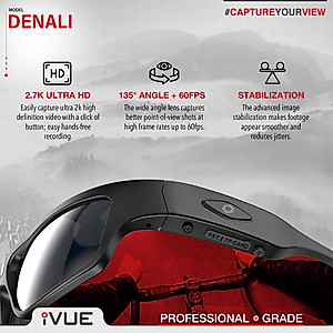 iVue Denali 2K/1080P HD Camera Glasses POV Video Recording Sport Sunglasses DVR Eyewear, Up to 60fps
