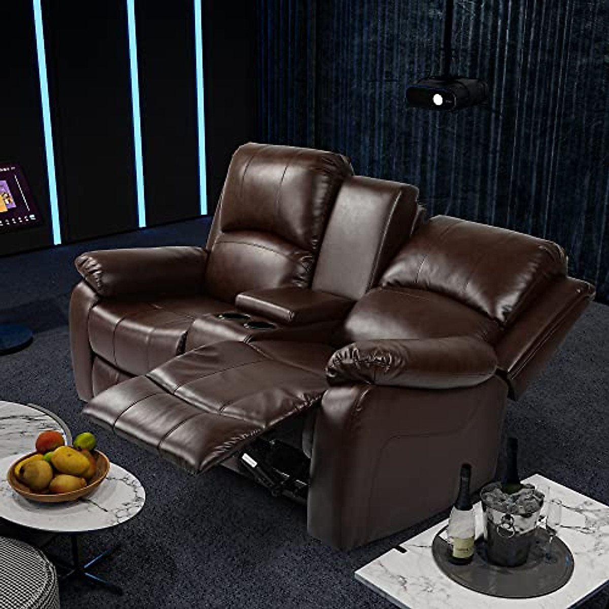 YITAHOME Loveseat Recliner, Manual Double Sofa Loveseat, Home Theater Seating with Storage Console, Double Recliner RV Sofa with Cup Holders and Side Pocket for Living Room