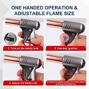 Butane Torch, Premium Double Flame Big Kitchen Torch Lighters with Safety Lock Adjustable Refillable Multipurpose Culinary Blow Torch for Creme Brulee, Baking, BBQ (Butane Gas Not Included)501 (gold)