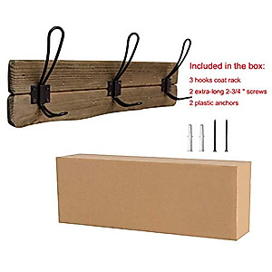 CVHOMEDECO. Rustic Solid Wood Wall Mounted Coat Rack with 3 Double Hooks Primitives Wooden Coat Hooks for Entryway, Kitchen, Bathroom. Brown.