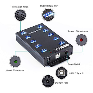 Sipolar-USB Hub- 10 Ports USB Data Hub-Industrial USB Powered Hub - USB 2.0 Hub for Mining, Bitcoin Miner