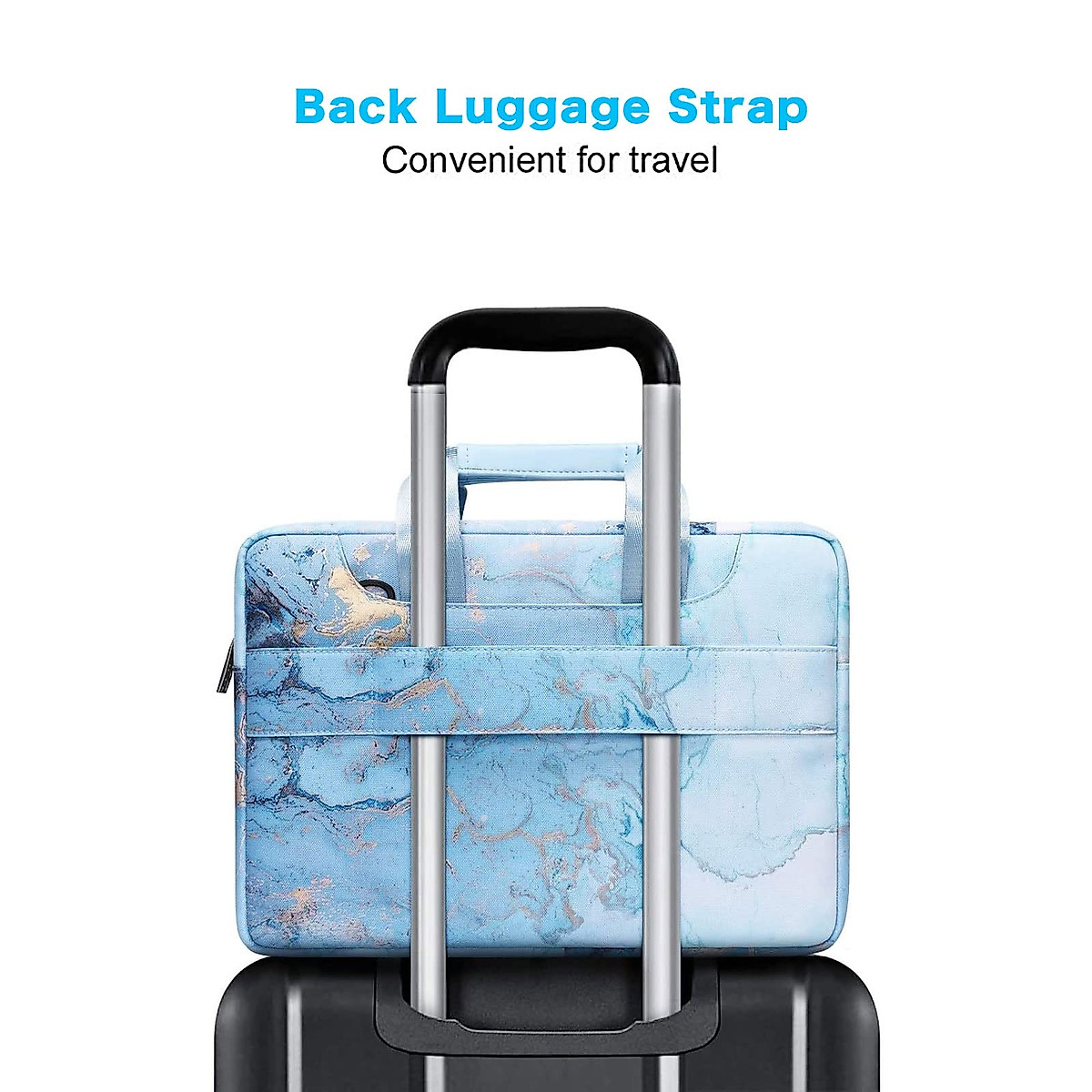 MOSISO 360 Protective Laptop Shoulder Bag Compatible with 17-17.3 inch Dell HP Acer Samsung Sony Chromebook Computer, Watercolor Marble Sleeve with Belt, Turquoise