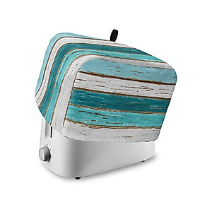 Toaster Dust Cover for Kitchen 2 Slice, Vintage Farm Teal Ocean Aqua Green Blue Wood Grain Bread Maker Covers Toasters for Fingerprint Protector Small Appliance Covers Accessories (12x7.5x8in)