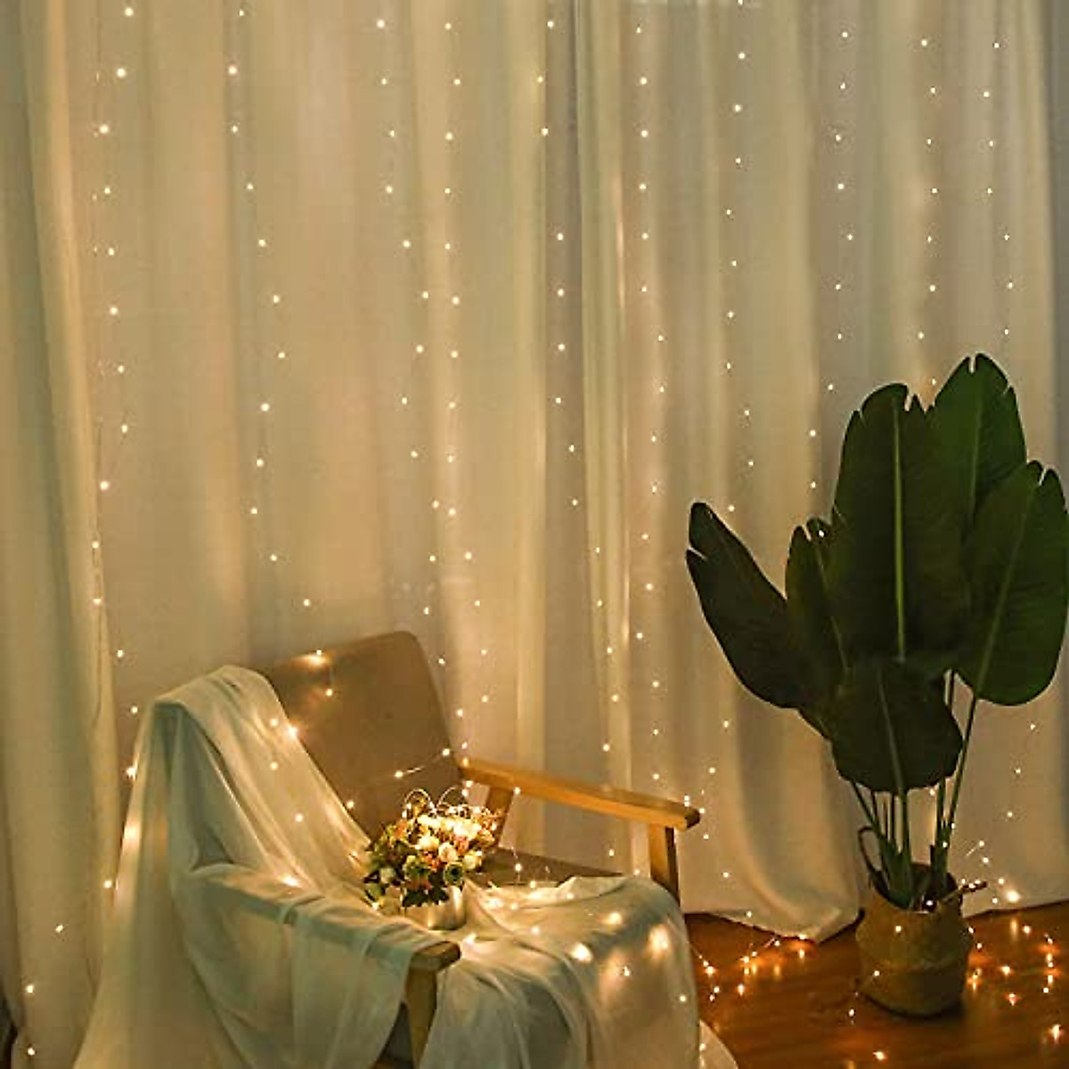 Christmas Lights,3x3M Solar led String Light， Outdoor Fairy Curtain Lights， Garland Window Christmas Decoration， for Home Garden Party Solar Lamp