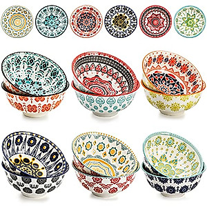 Cedilis 12 Pack Small Ceramic Bowls, Colorful Porcelain Ice Cream Bowl, 10 Fl-oz Assorted Dessert Bowls, Decorative Bowl Set for Snack, Yogurt, Appetizer, Condiments, Dip, Soup, Rice