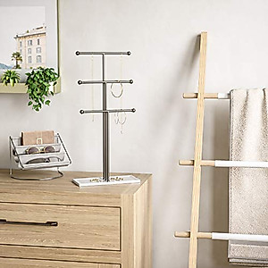 Umbra Trigem Hanging Jewelry Organizer Tiered Tabletop Free Standing Necklace Holder Display, 3, White/Nickel