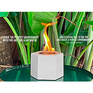 Tabletop Fire Pit Concrete, Rubbing Alcohol Indoor Fire Bowl, Mini Fireplace Outdoor Decor Portable Table Top Chiminea Meditation Isopropyl (Hexagon)