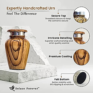 Wooden Print Keepsake Urns - Small Cremation Urns - Mini Urns for Human Ashes Set of 4 with Premium Box & Bags - Honor Your Loved One with Metallic Wooden Urns for Ashes - Small Urns for Men & Women