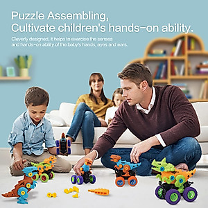 ZXZH Sawaruita Dinosaur Toys for 3 4 5 6 7 8 Year Old Boys, Take Apart Dinosaur Truck for Boys, Dinosaur Toy Party Birthday Gifts Boys Girls 4-Pack