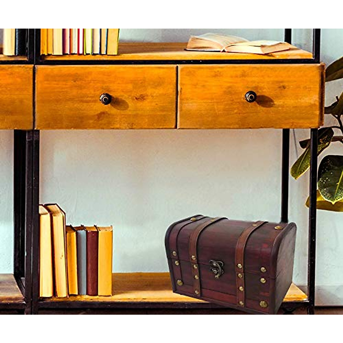 Wood and Leather Treasure Chest Box Decorative Storage Chest Box with Lock | Handcrafted Decorative Boxes with Lids for Home Decor | Wood Box with Lid | Small Chest | Wooden Stash Box